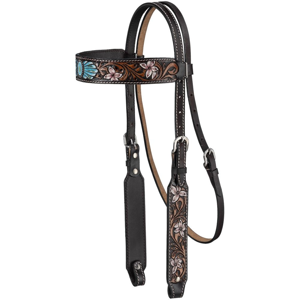 Silver Royal Faux Turquoise Stone and Flowers Browband Headstall ...