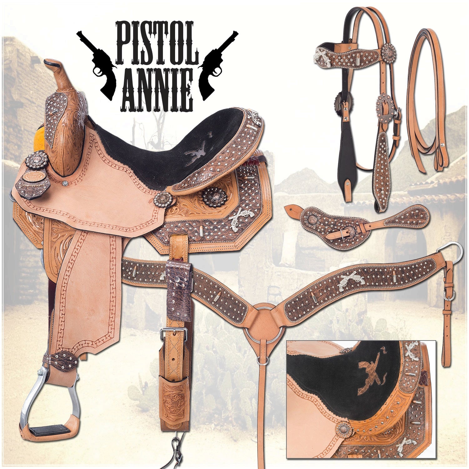 Silver Royal Pistol Annie Barrel Saddle with Brown Alligator Overlay P ...